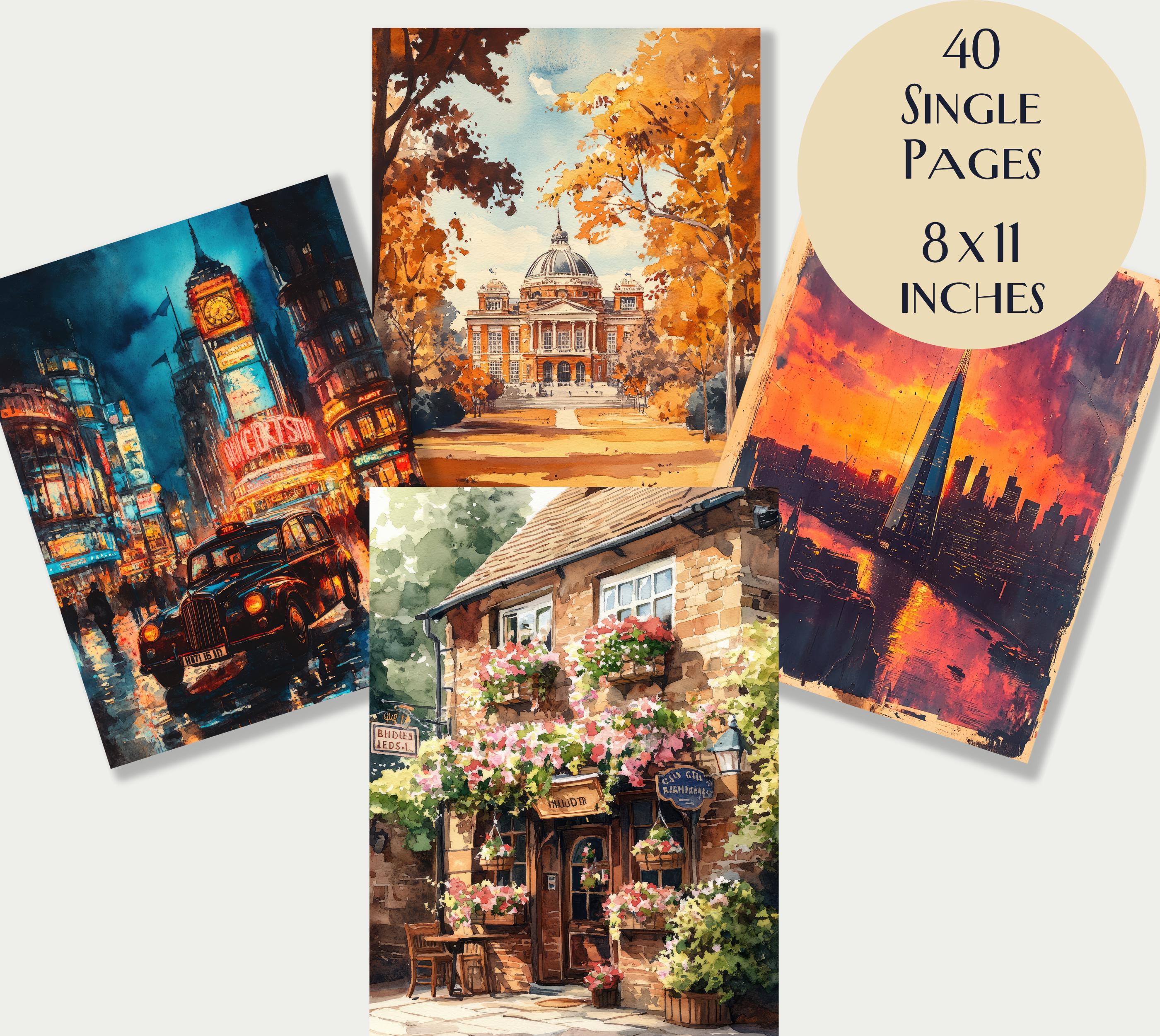 40 London Junk Journal Kit, Vintage Cityscape, Big Ben & Red Bus Art ...