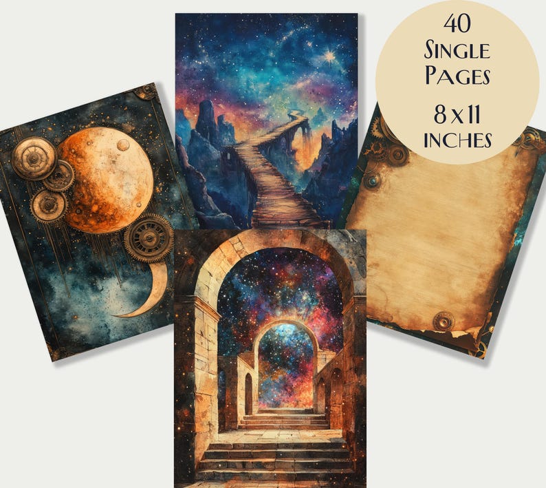 40 Cosmos Junk Journal Kit, Celestial Digital Papers, Moon & Stars Art ...