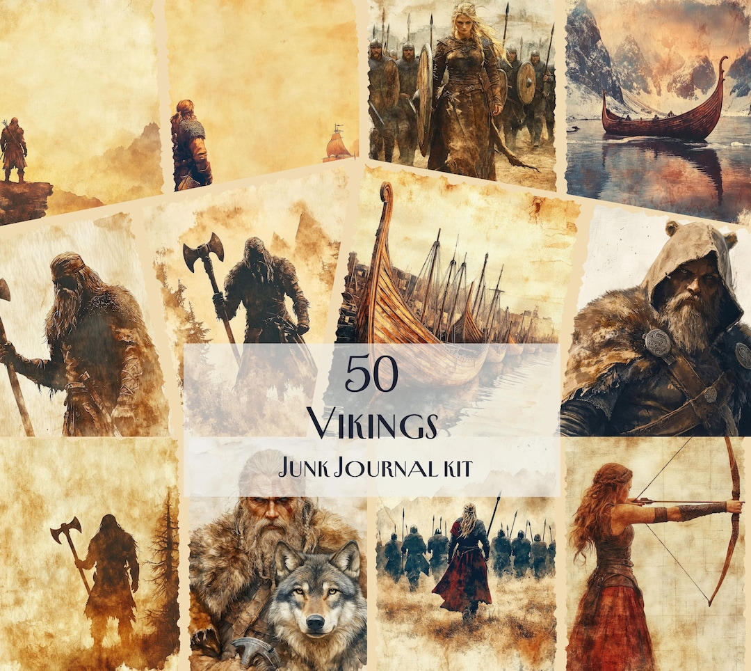 50 Vikings Junk Journal Kit, Nordic Warrior Digital Papers, Viking Ship ...