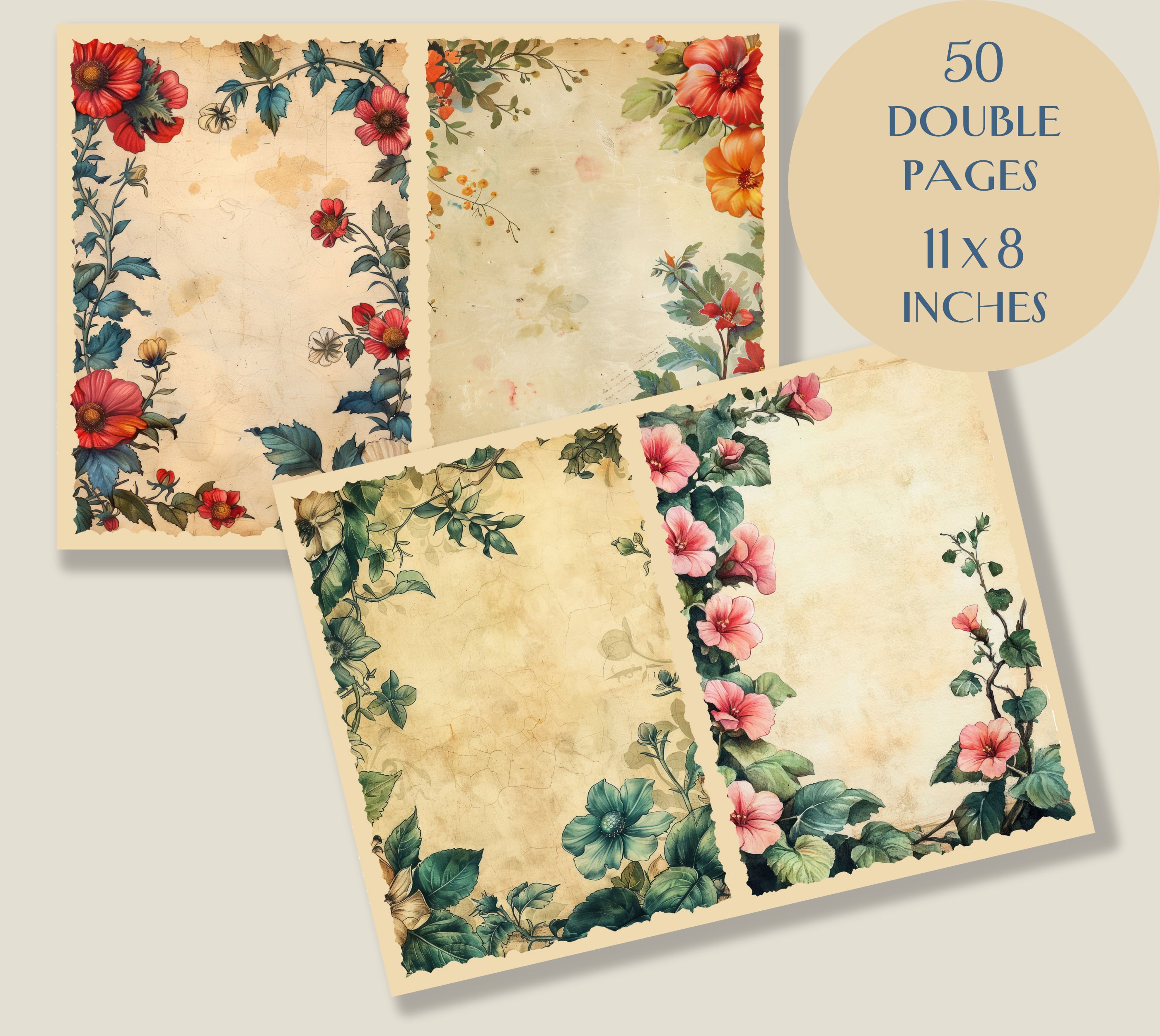 100 Floral Borders Junk Journal Kit, Shabby Chic Junk Journal Printable ...