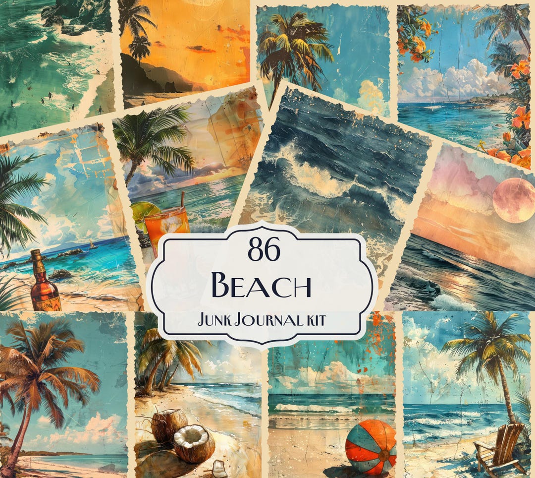 86 Beach Junk Journal Kit, Vintage Beach Junk Journal Pages, Digital ...