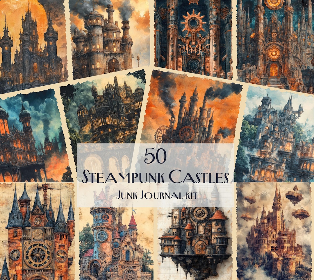 Steampunk Castles Junk Journal Kit, 50 Intricate Digital Papers ...