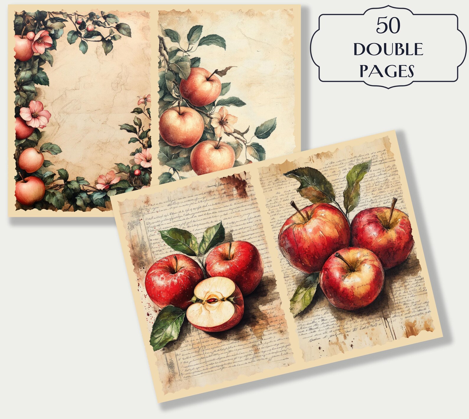 100 Apples Junk Journal Kit, Vintage Orchard Digital Papers, Botanical ...