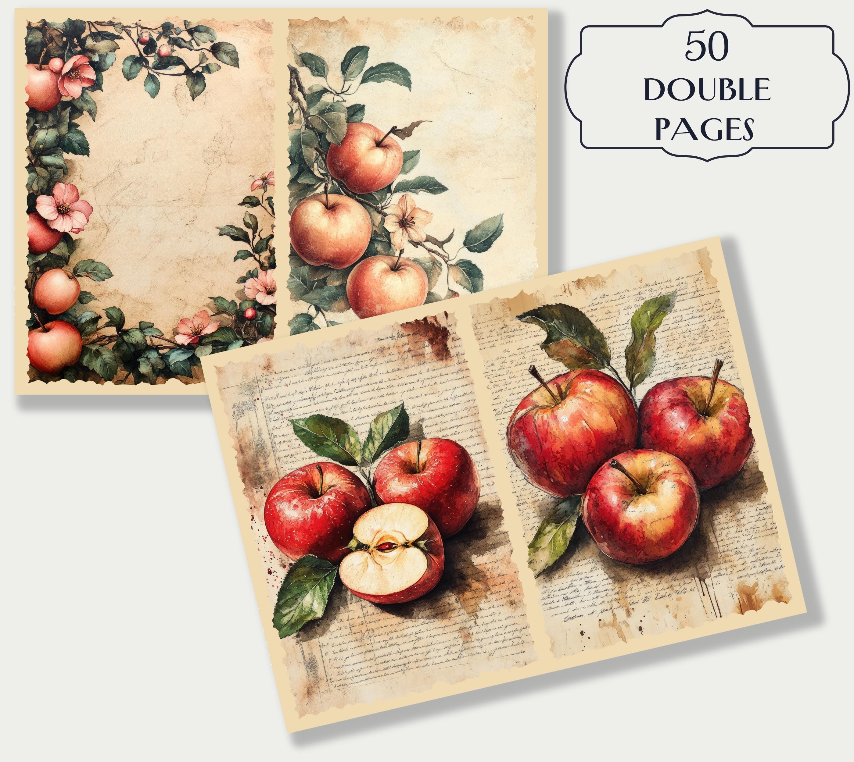 100 Apples Junk Journal Kit, Vintage Orchard Digital Papers, Botanical ...