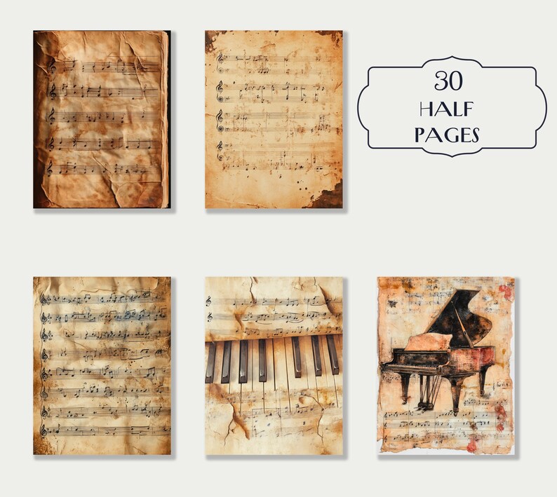 30 Vintage Sheet Music Junk Journal Kit, Antique Music Ephemera for ...