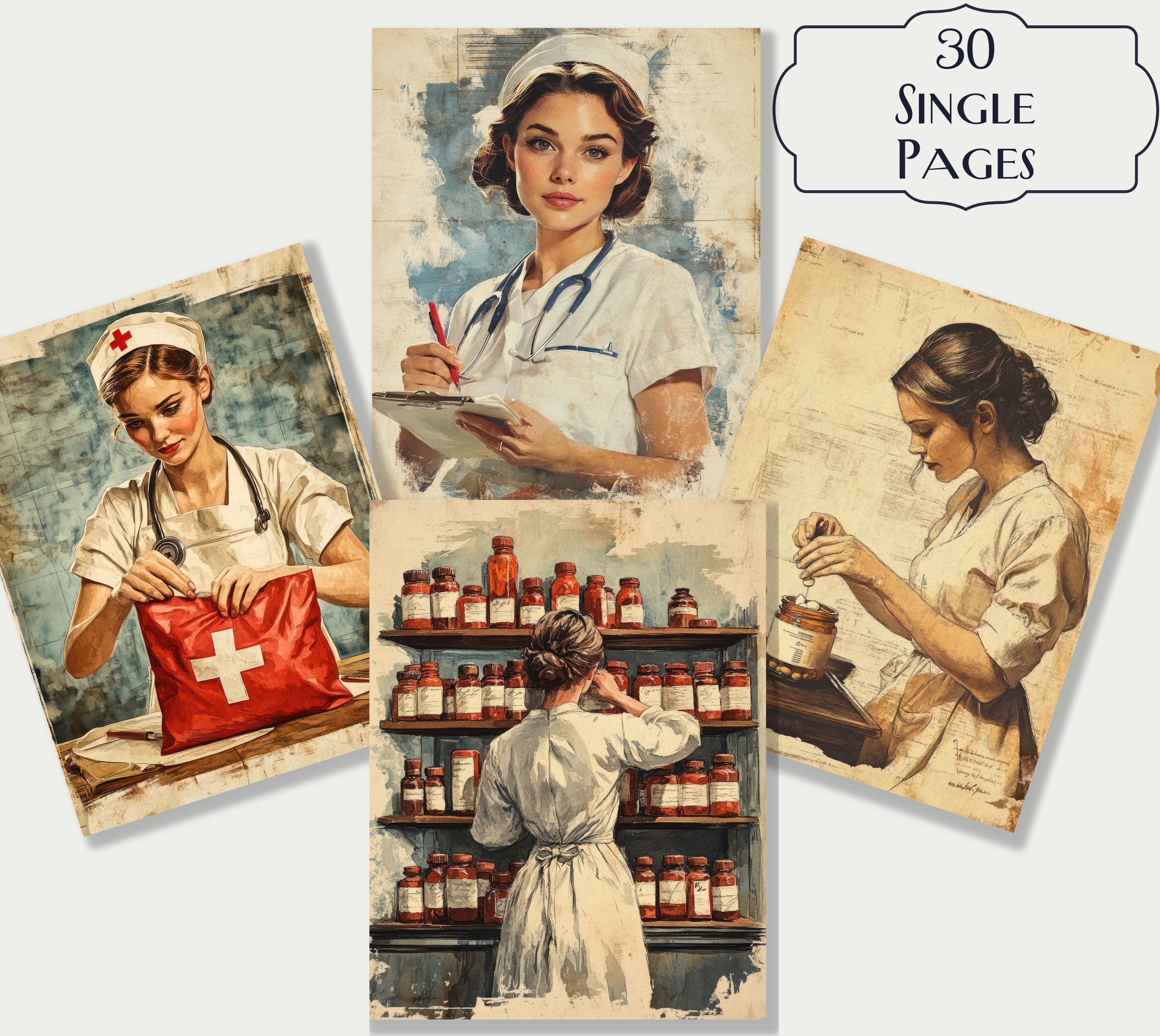 30 Nurse Junk Journal Kit, Vintage Medical Digital Papers, Retro Nurse ...