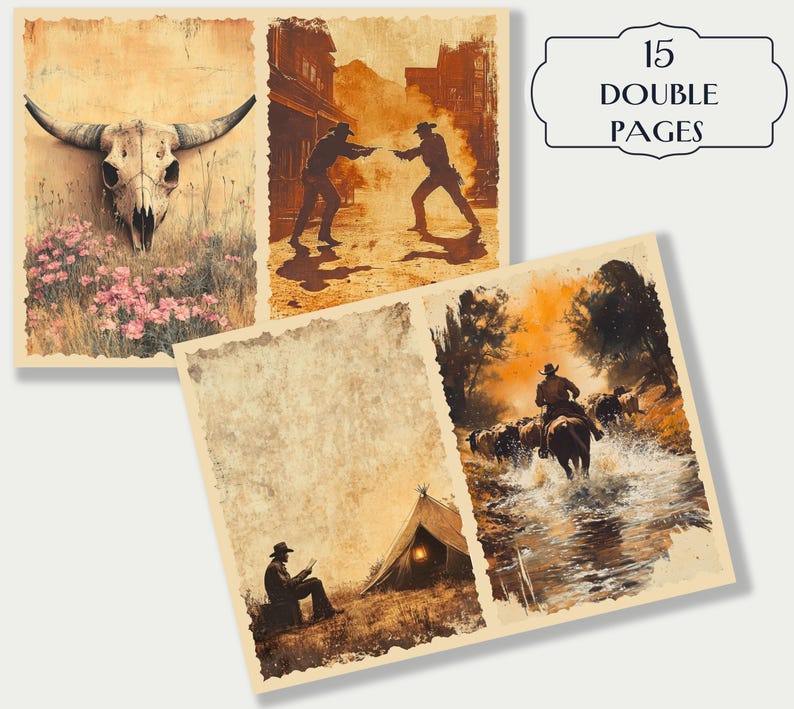 30 Cowboys Junk Journal Kit, Printable Western Ephemera Pages, Vintage ...