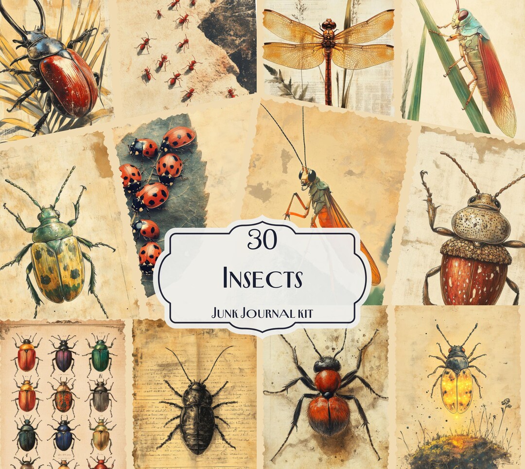 30 Insects Junk Journal Kit, Printable Bug Ephemera Pages, Vintage ...