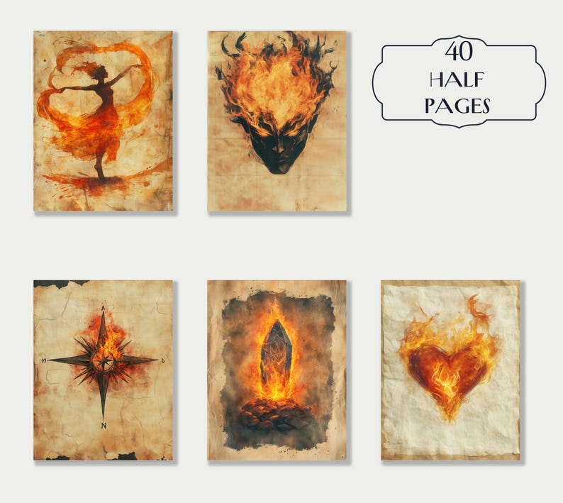 40 Elemental Fire Junk Journal Kit, Elemental Fire Printables, Flame ...