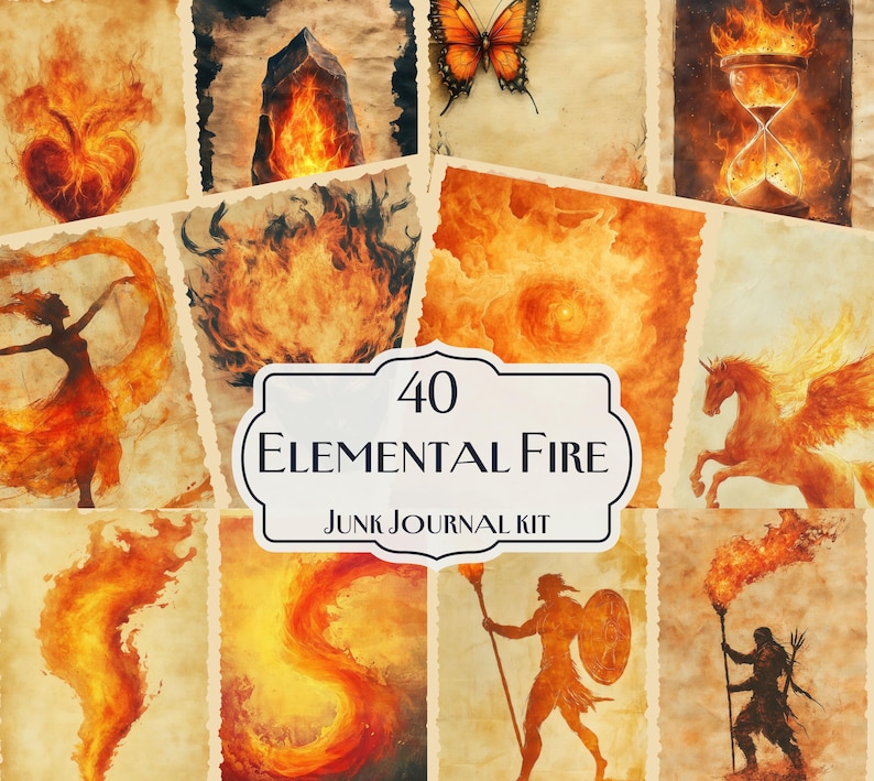 40 Elemental Fire Junk Journal Kit, Elemental Fire Printables, Flame ...