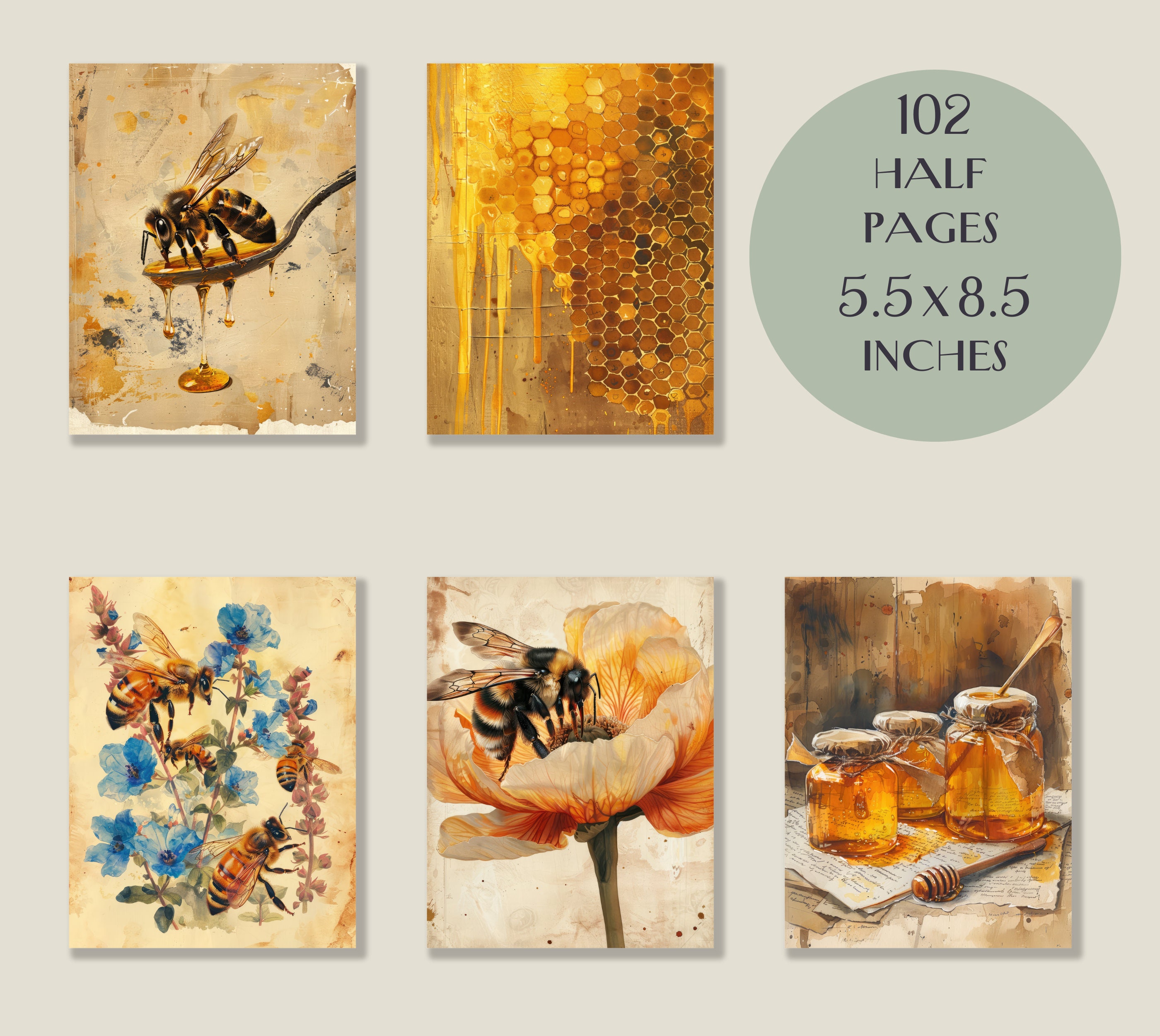 Bee Junk Journal Kit, Bee Digital Paper, Summer Junk Journal, Honey ...