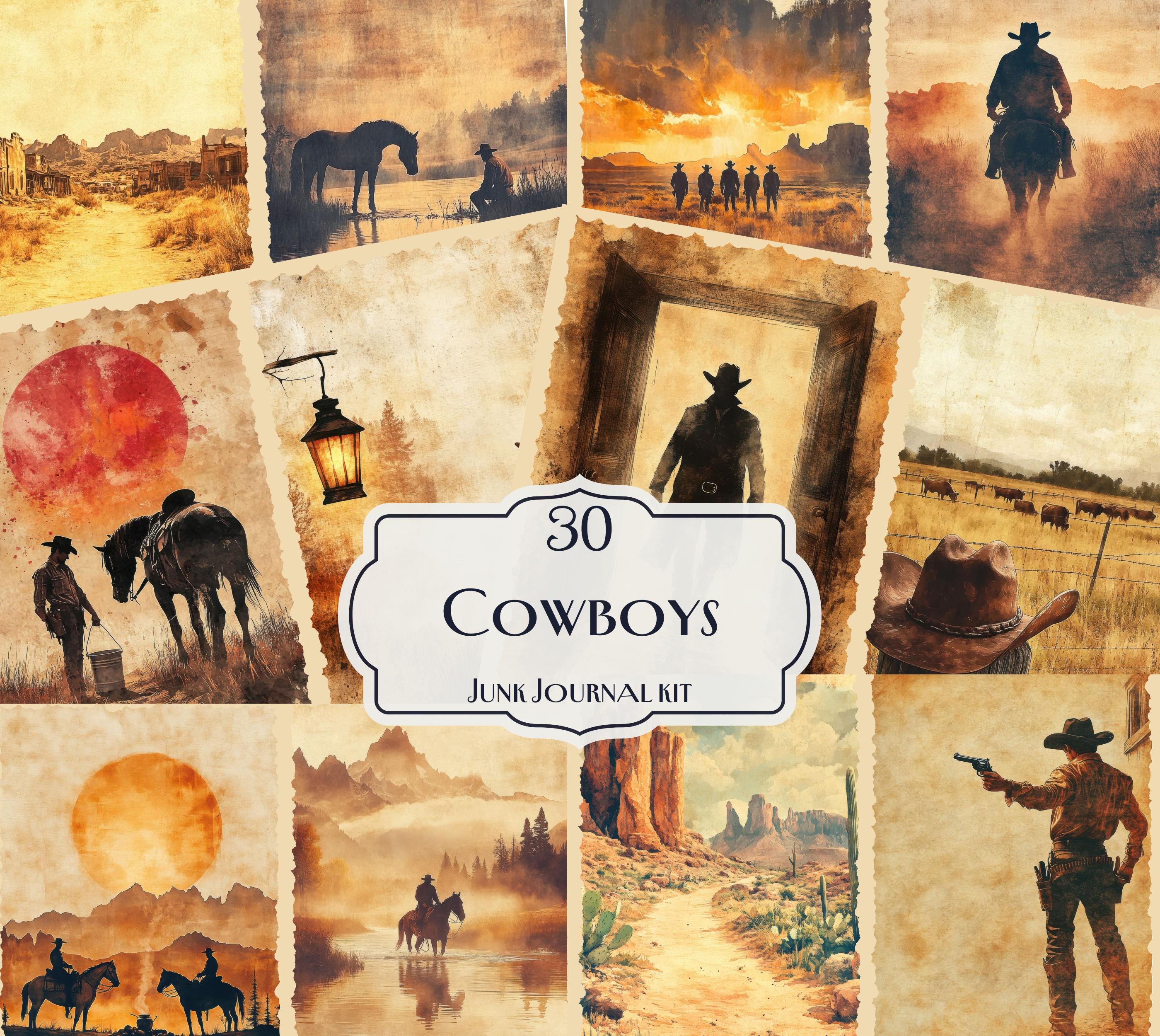 30 Cowboys Junk Journal Kit, Printable Western Ephemera Pages, Vintage ...