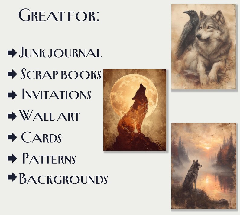 40 Wolves Junk Journal Kit, Majestic Canine Printables, Wild Animal ...