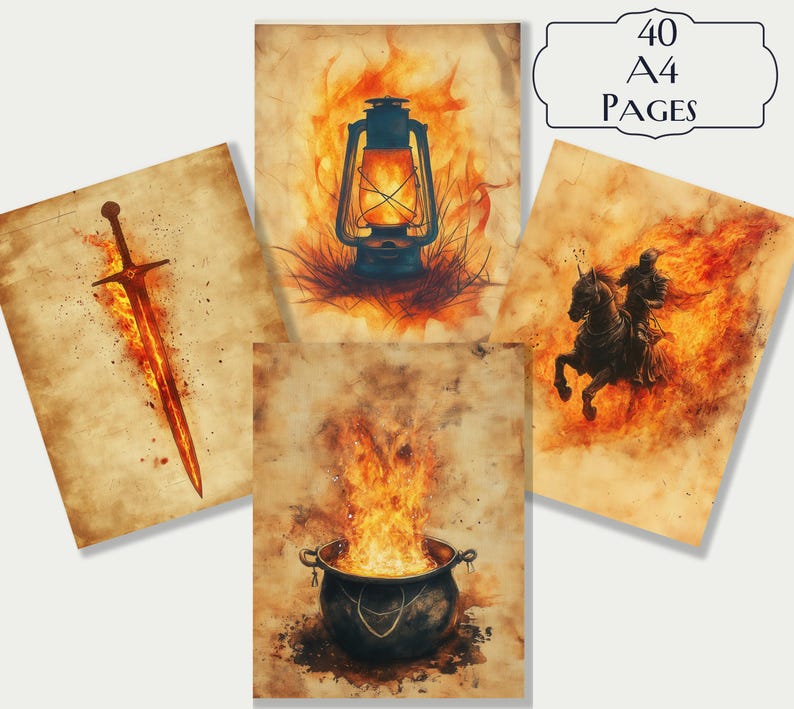 40 Elemental Fire Junk Journal Kit, Elemental Fire Printables, Flame ...