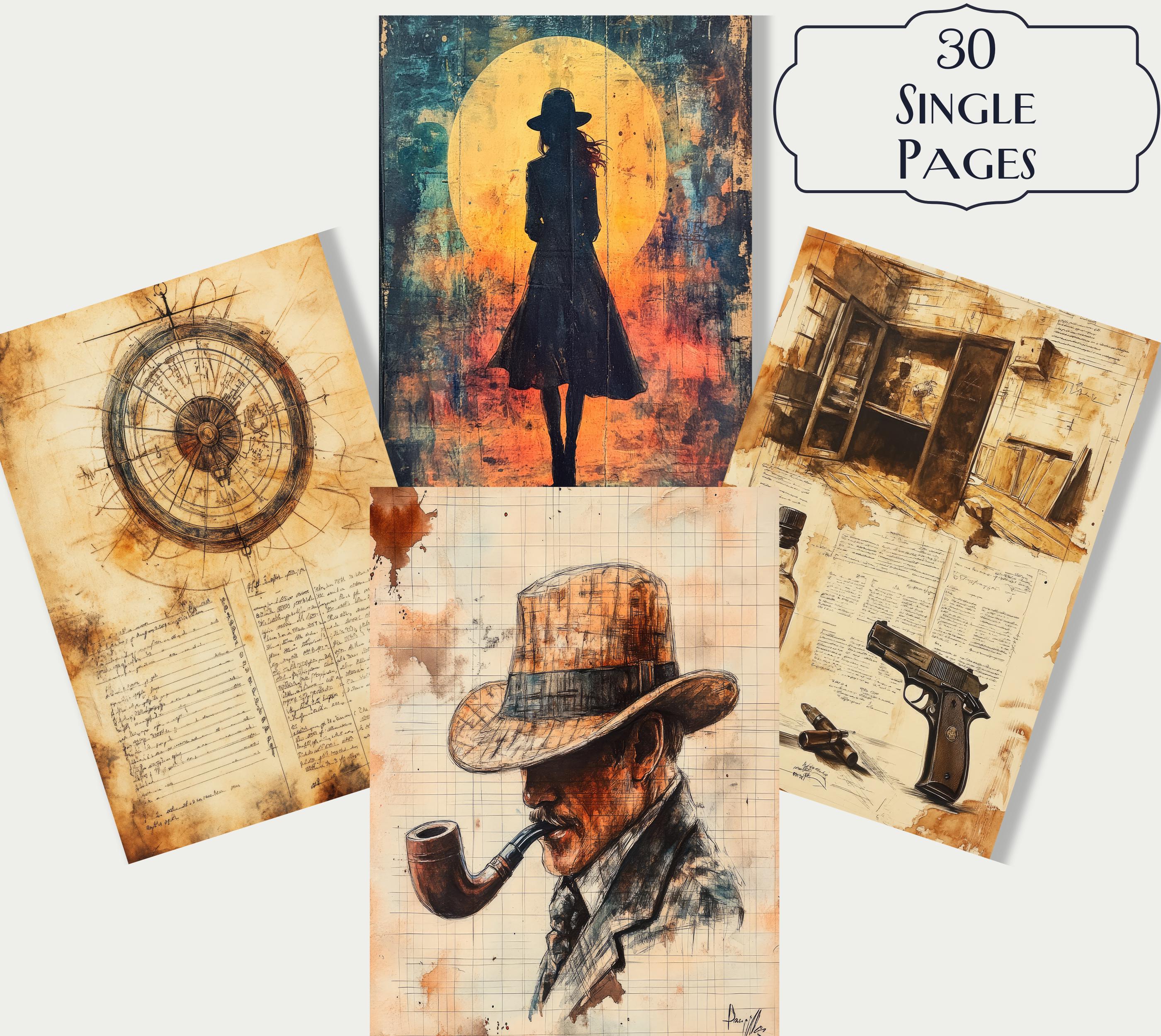 30 Detective Junk Journal, Kit Vintage Mystery Journal, Noir Detective ...