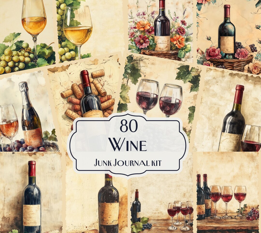 Wine Junk Journal Kit, 80 Elegant Vineyard Digital Papers, Vintage Wine ...