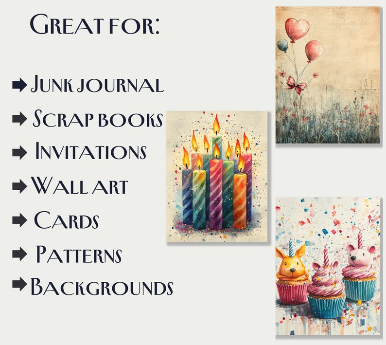 100 Birthday Junk Journal Kit, Birthday Ephemera, Balloons & Cake Art ...