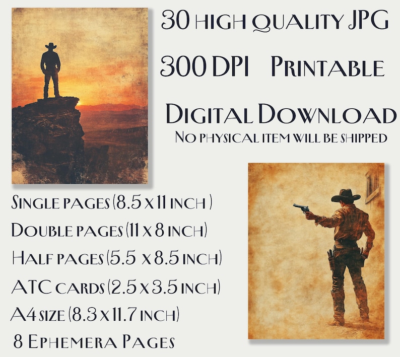 30 Cowboys Junk Journal Kit, Printable Western Ephemera Pages, Vintage ...