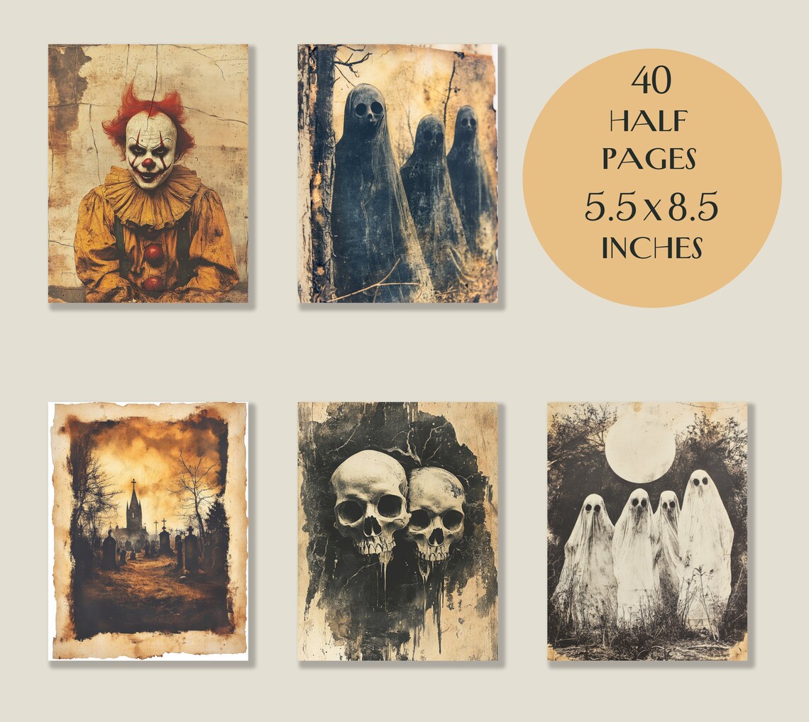 Scary Halloween Junk Journal Kit, Gothic Printable Pages, Halloween ...