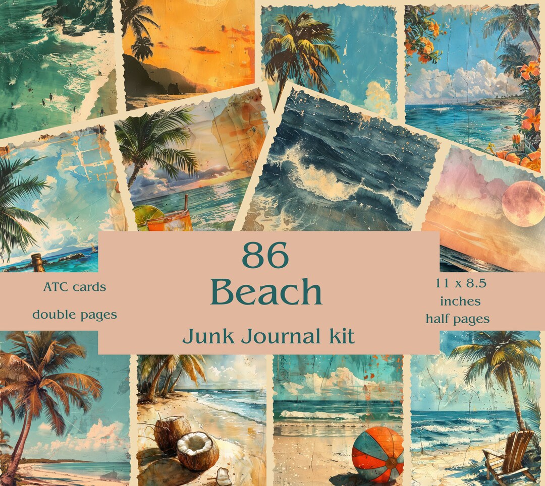 Beach Junk Journal Kit, Vintage Beach Junk Journal Pages, Digital Junk ...