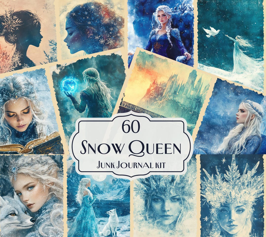 60 Snow Queen Junk Journal Kit, Enchanting Winter Papers, Frosty ...
