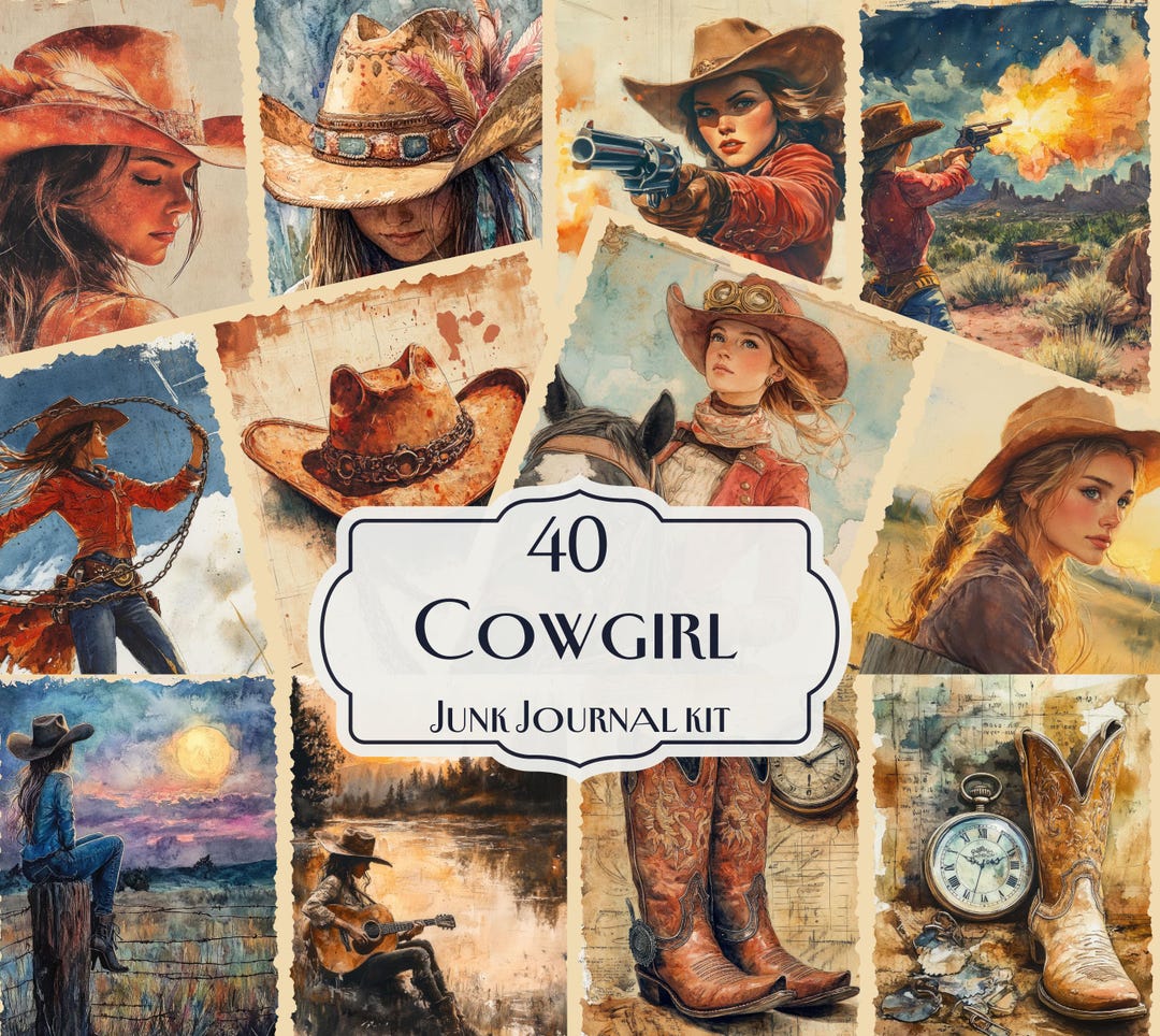 40 Cowgirl Junk Journal Kit, Western Vintage Digital Papers, Rustic ...