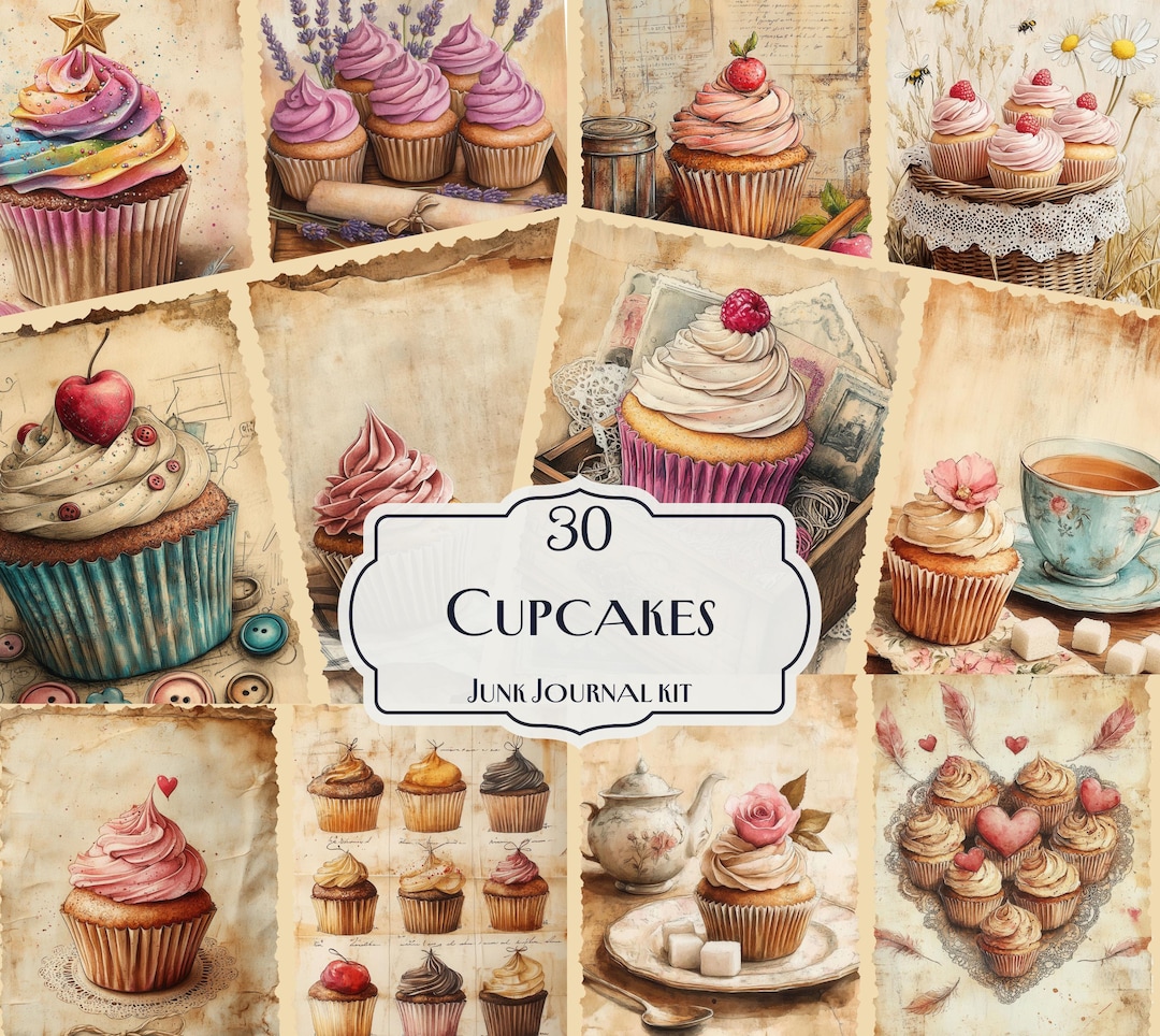 30 Cupcake Junk Journal Kit, Printable Bakery Ephemera Pages, Vintage ...