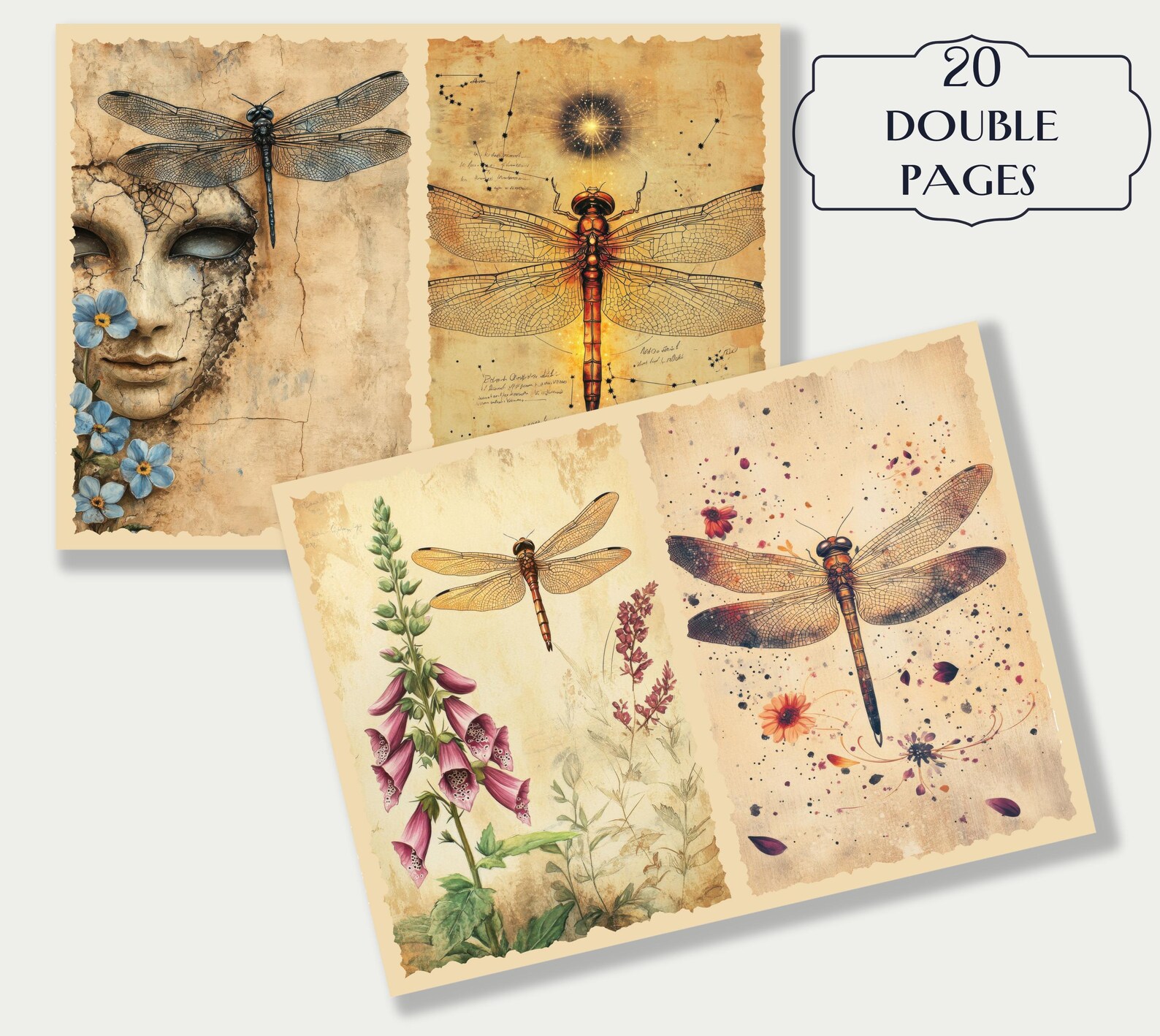 40 Dragonfly Junk Journal Kit, Printable Insect Ephemera Pages, Vintage ...