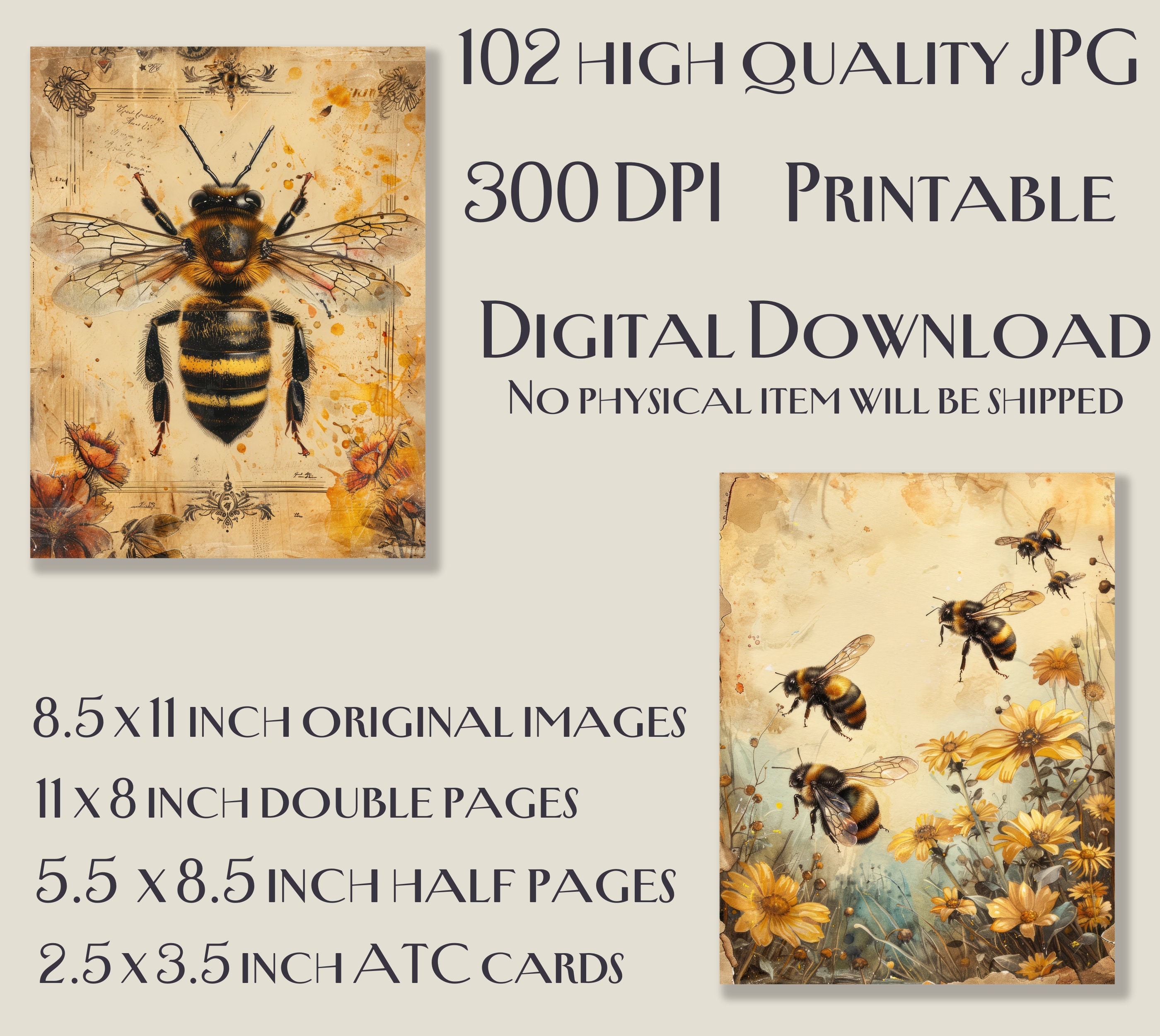 Bee Junk Journal Kit, Bee Digital Paper, Summer Junk Journal, Honey ...