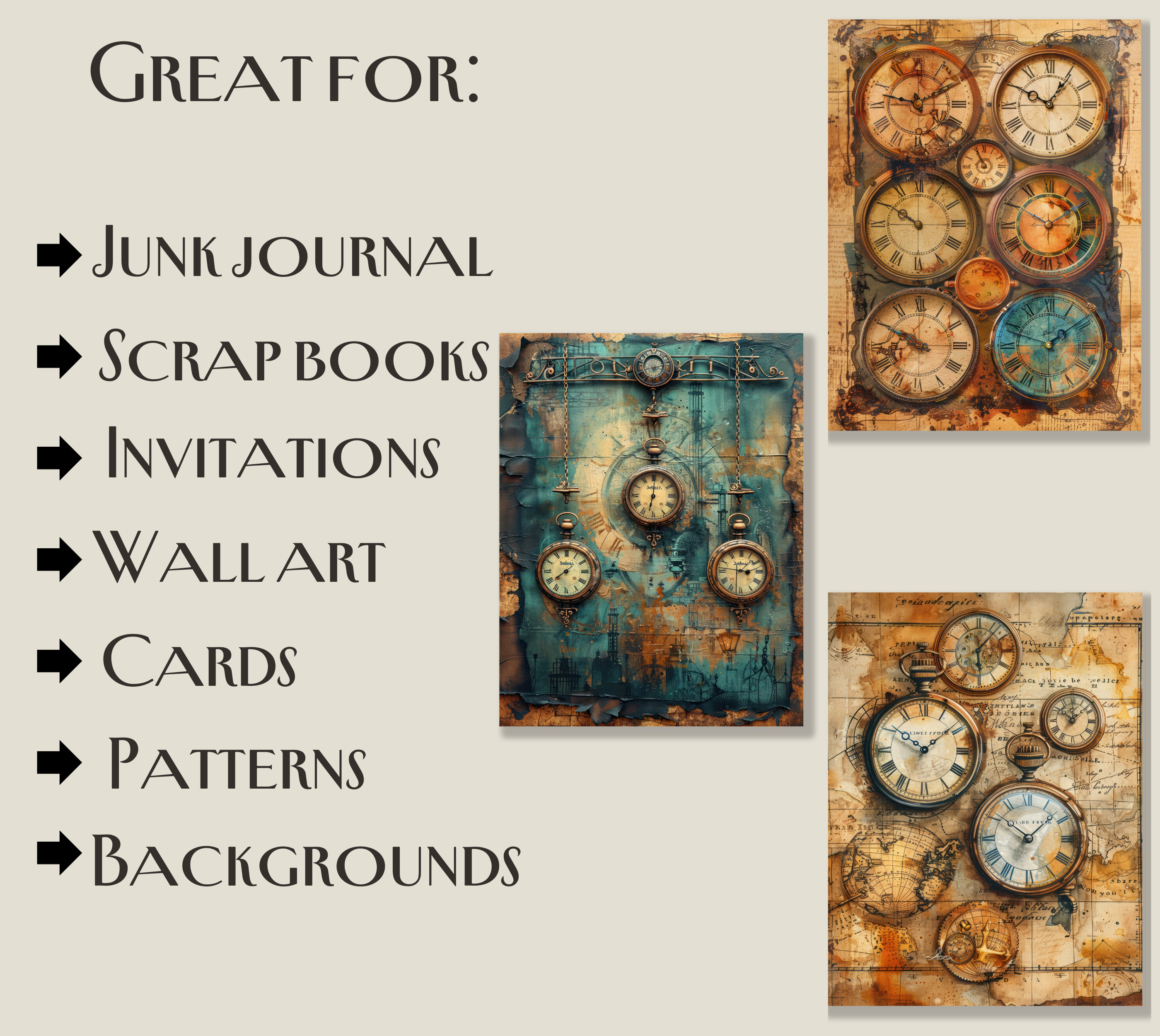 Steampunk Clocks Junk Journal Kit, Steampunk Clock Paper Pack ...