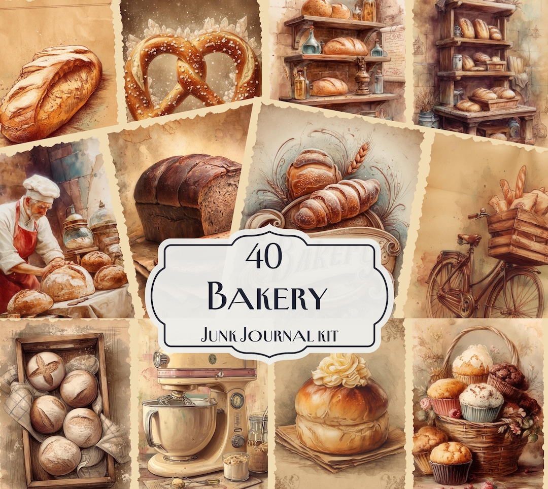 40 Bakery Junk Journal Kit, Fresh Bread Printables, Vintage Baking Ephemera, Kitchen Collage ...