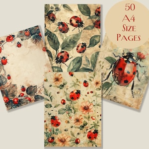 50 Lady Bug Junk Journal Kit, Ladybug Ephemera, Cute Junk Journal ...