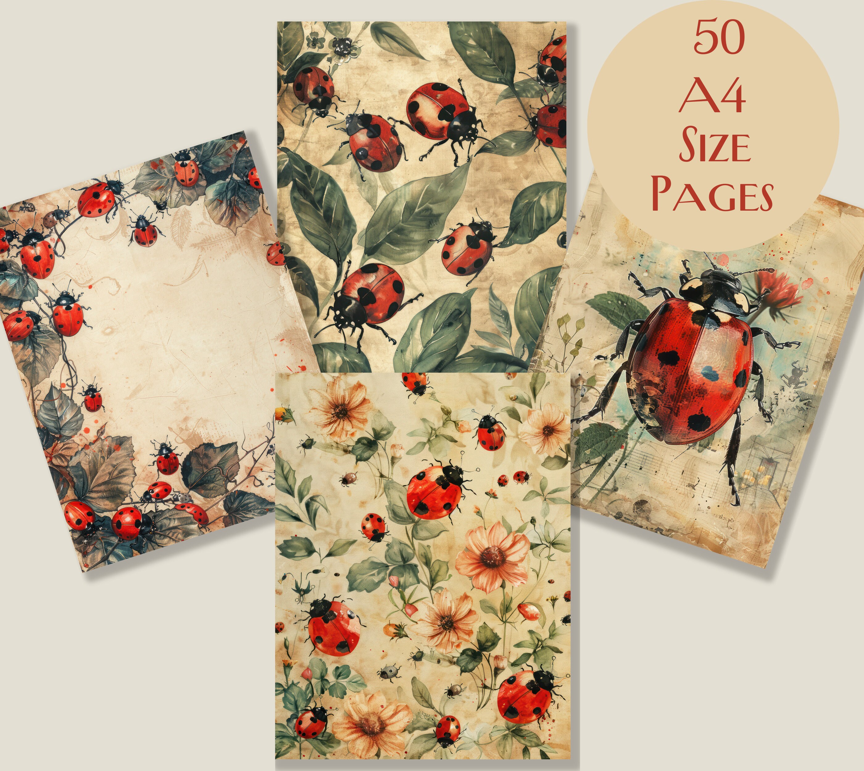 50 Lady Bug Junk Journal Kit, Ladybug Ephemera, Cute Junk Journal ...