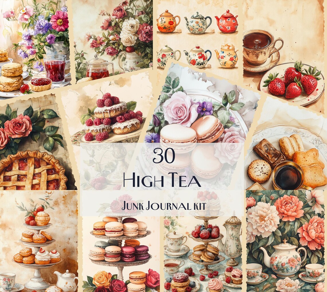 30 High Tea Junk Journal Kit, Vintage Tea Party Ephemera, Tea Cups, Tea ...