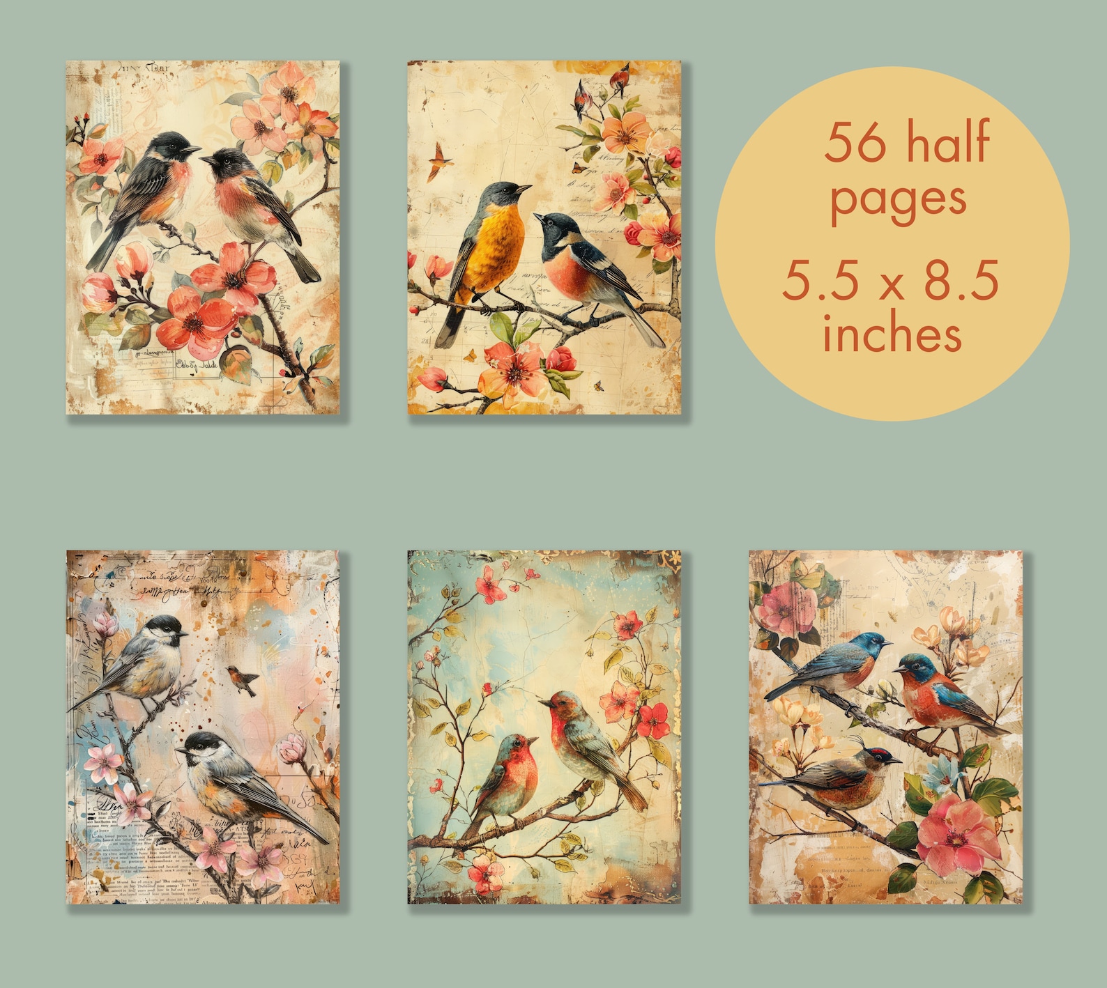 Spring Birds Junk Journal, Vintage Bird Junk Journal Kit, Digital Junk ...