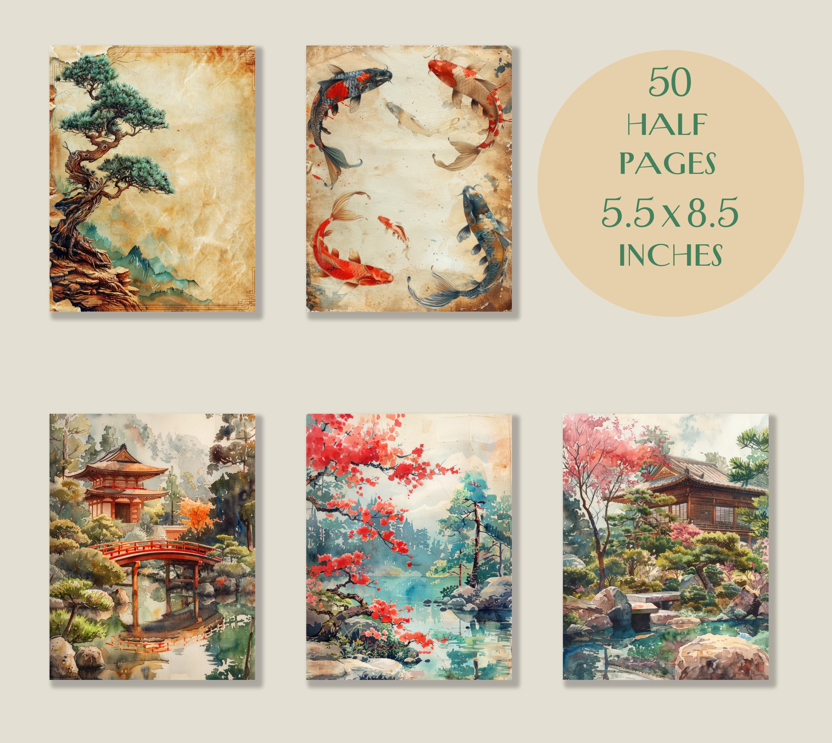 50 Japanese Garden Junk Journal Kit, Digital Scrapbook Paper Kit ...