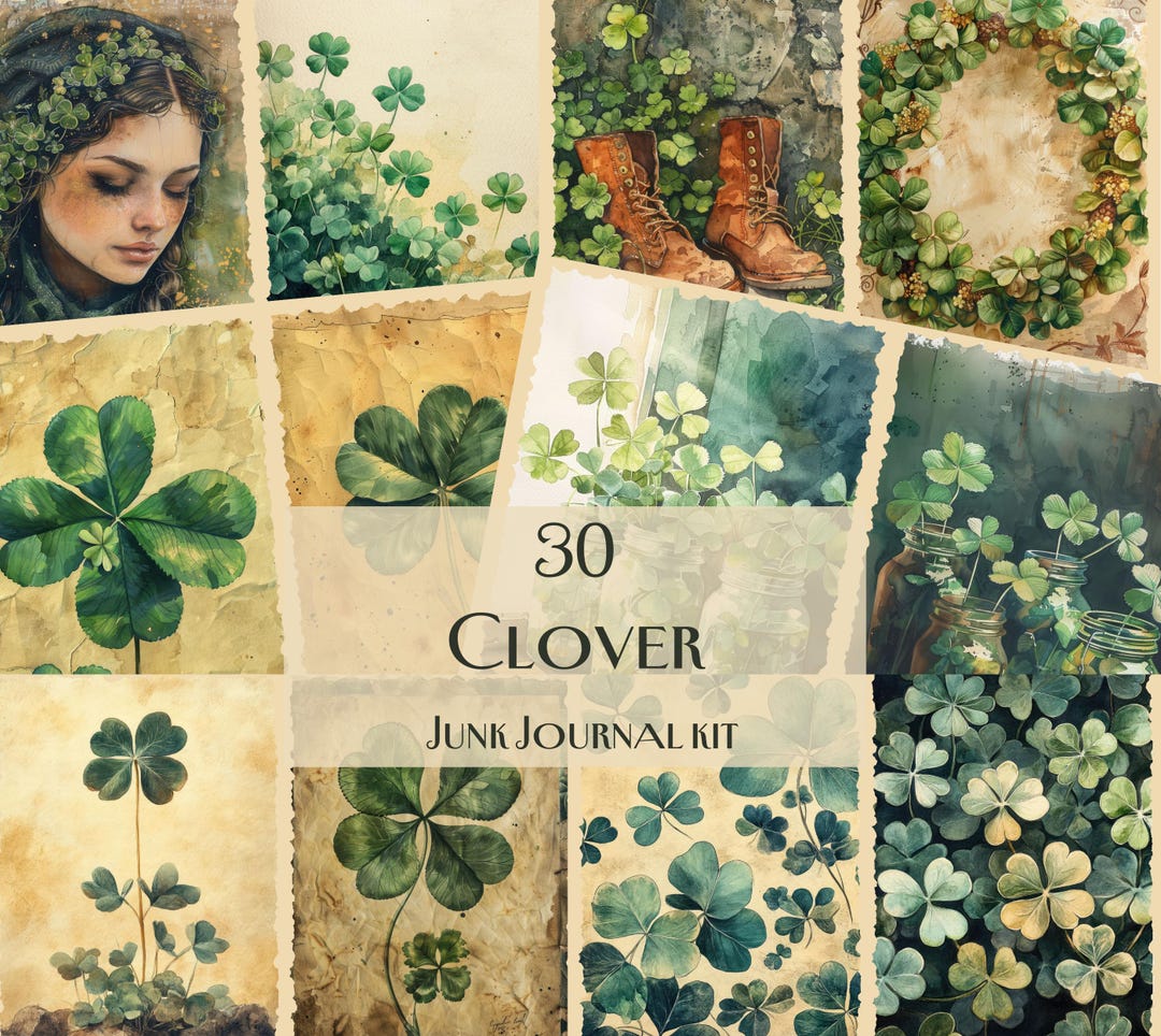 30 Clover Junk Journal Kit, Clover Digital Paper, Lucky Junk Journal ...