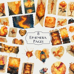 40 Elemental Fire Junk Journal Kit, Elemental Fire Printables, Flame ...