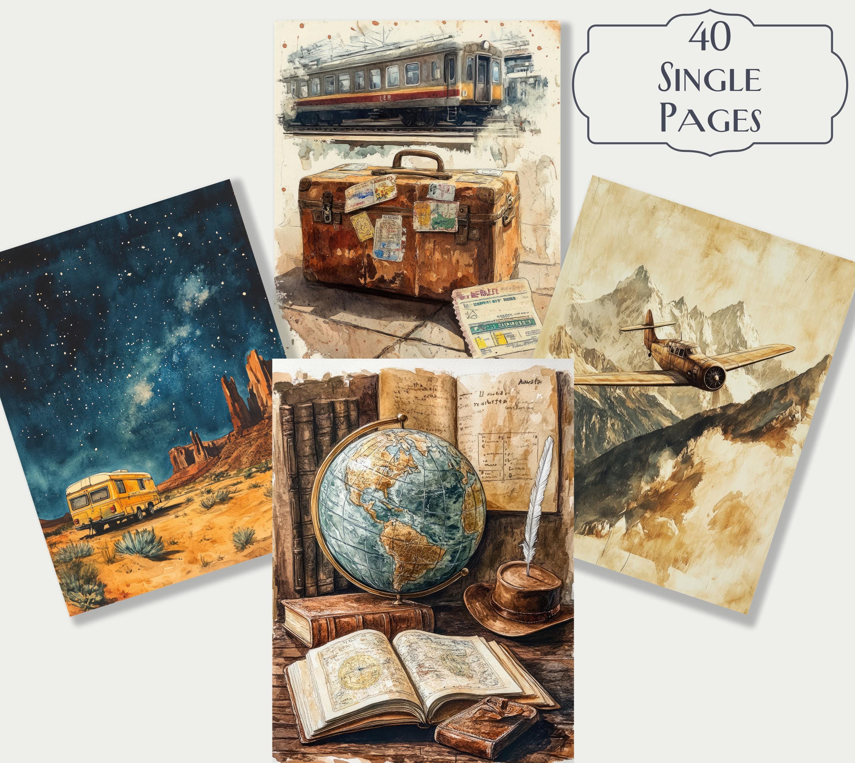 40 Travel Junk Journal Kit, Vintage Travel Junk Journal, Vintage Map ...