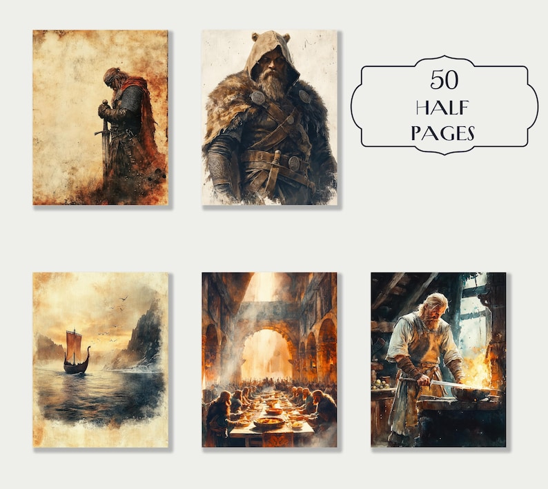 50 Vikings Junk Journal Kit, Nordic Warrior Digital Papers, Viking Ship ...
