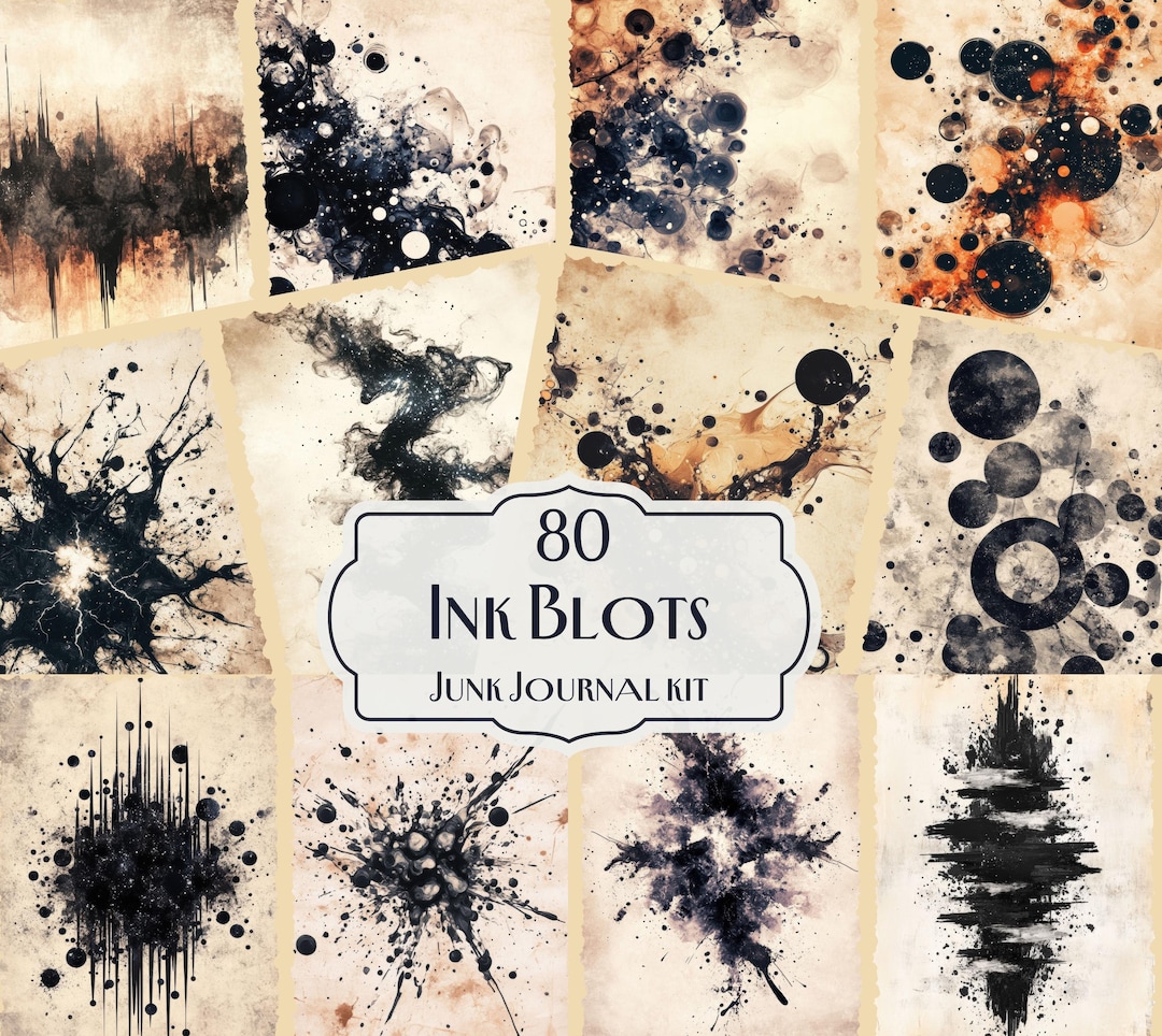 80 Ink Blot Junk Journal Kit, Abstract Splatter Grunge Printable Pages ...