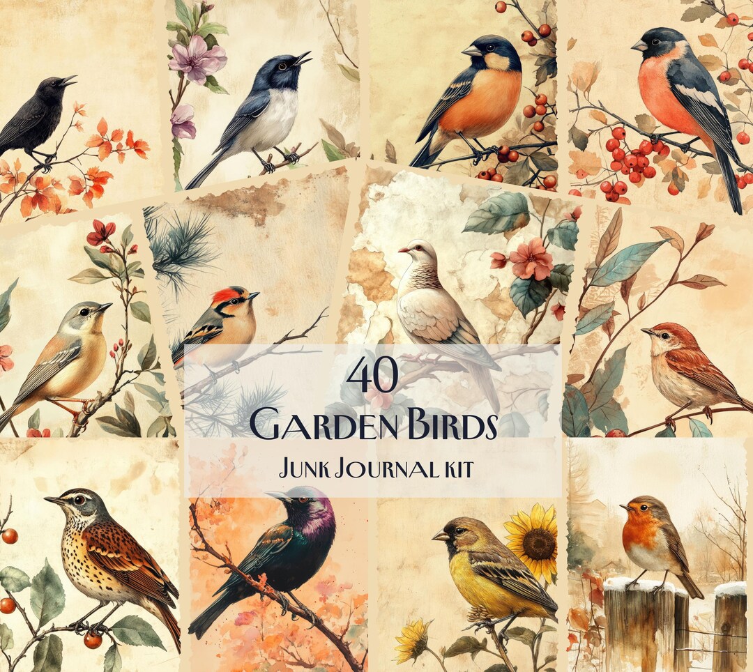 40 Garden Birds Junk Journal Kit, Vintage Bird Digital Papers, Nature ...