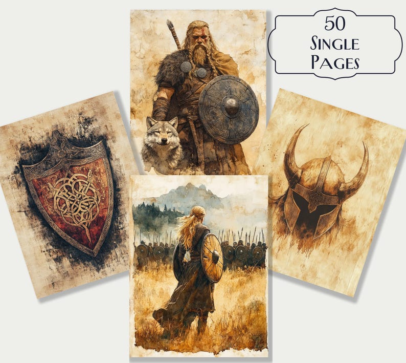 50 Vikings Junk Journal Kit, Nordic Warrior Digital Papers, Viking Ship ...