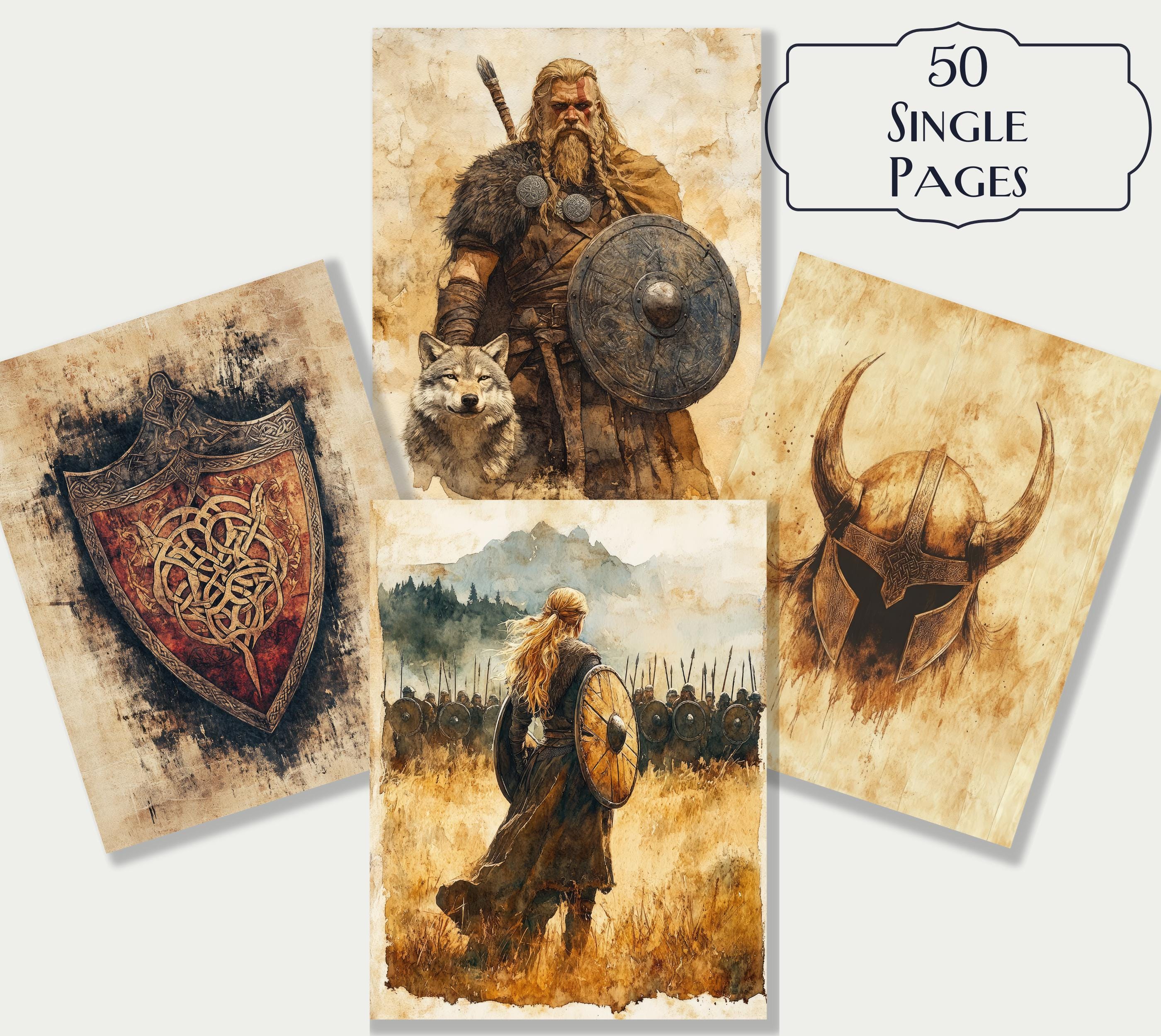 50 Vikings Junk Journal Kit, Nordic Warrior Digital Papers, Viking Ship ...