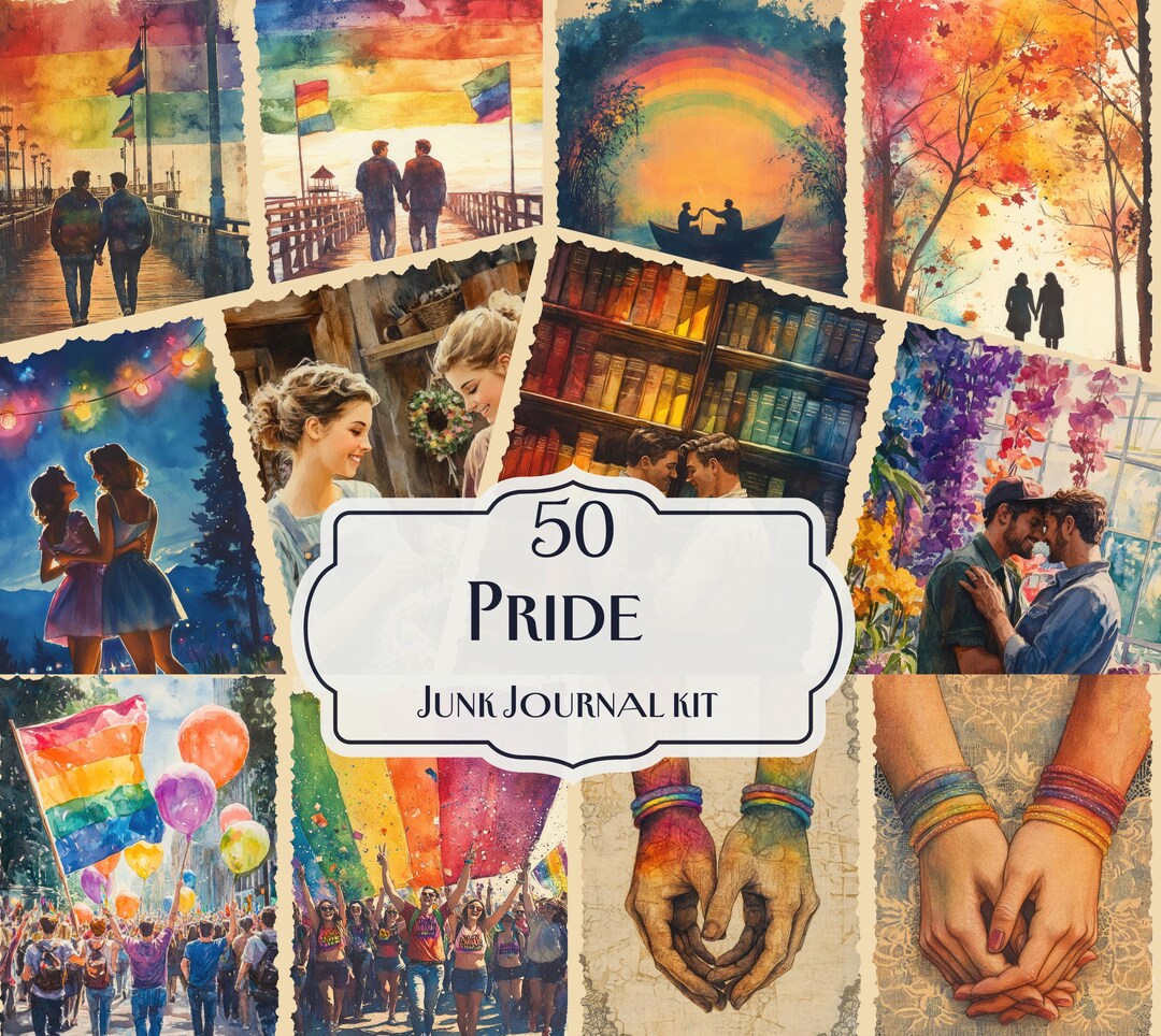 Pride Junk Journal Kit, 50 Vibrant LGBTQ+ Digital Papers, Rainbow Love ...