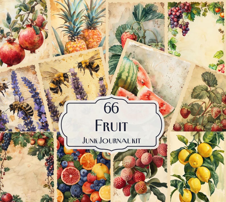 Vintage Fruit Junk Journal Kit, Vintage Fruits Art, Summer Junk Journal ...