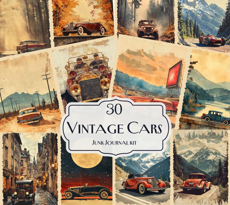 30 Vintage Cars Junk Journal Kit – Classic Automobile Printable Pages ...