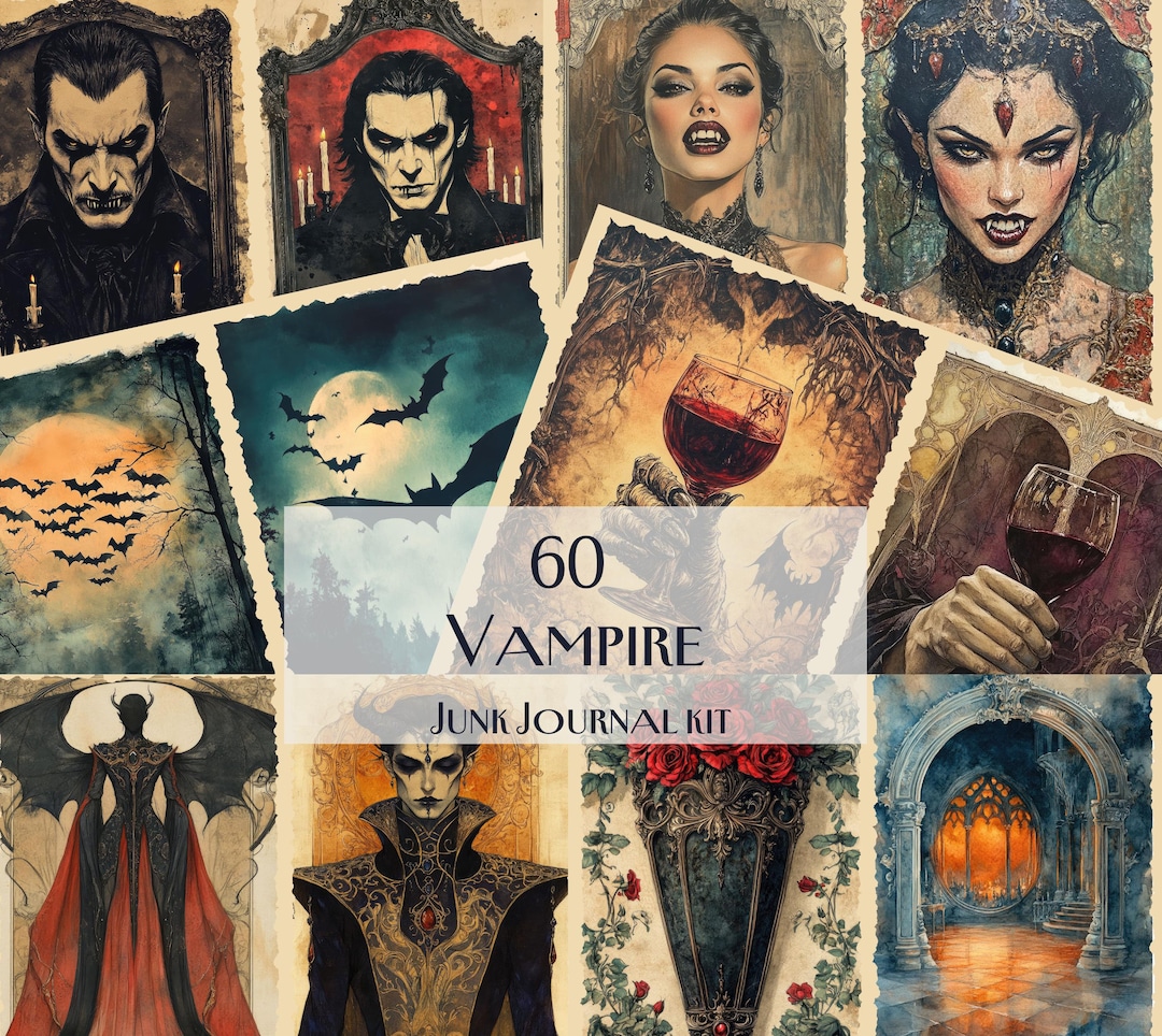 60 Vampire Junk Journal Kit, Gothic Horror Papers, Vintage Vampire Art ...