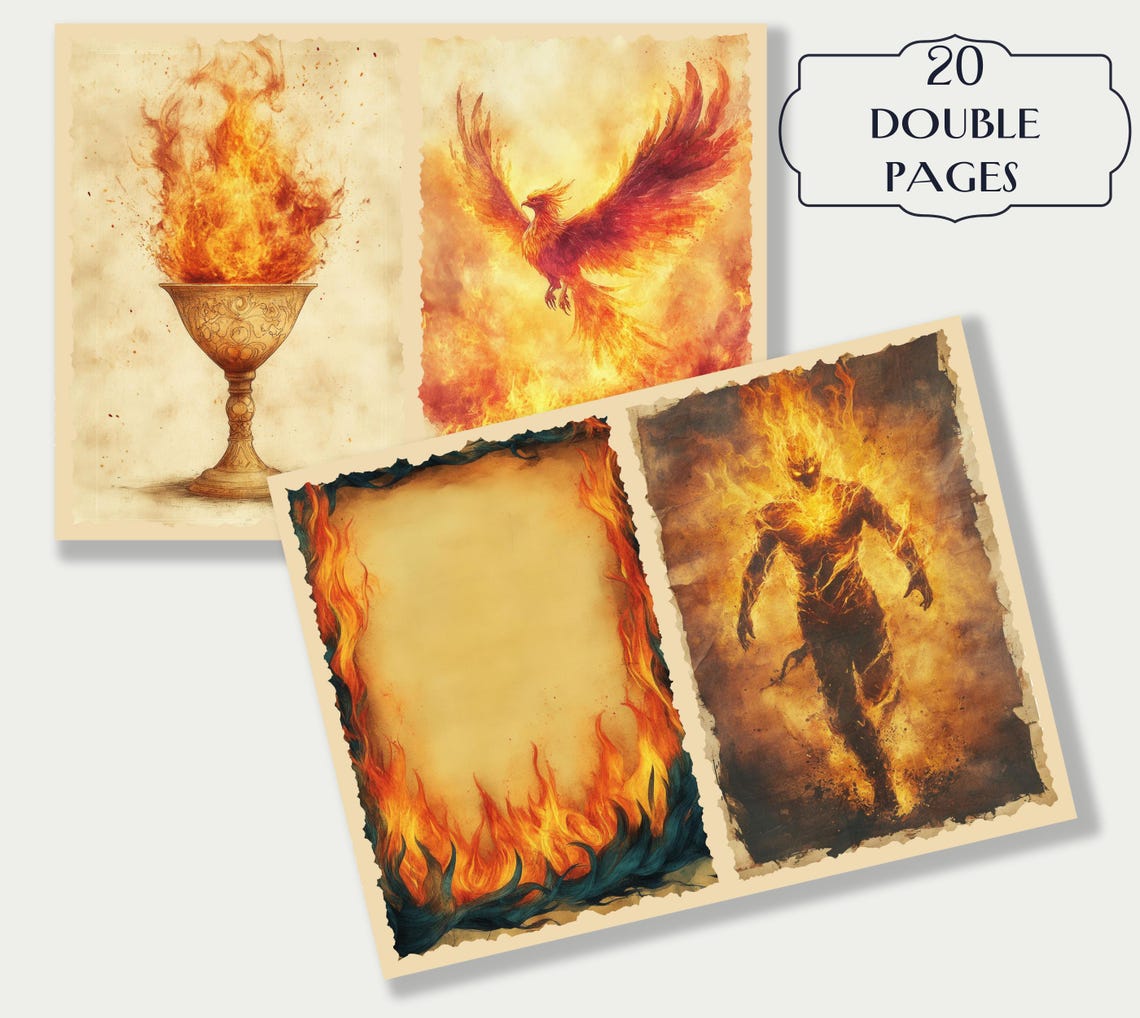 40 Elemental Fire Junk Journal Kit, Elemental Fire Printables, Flame ...