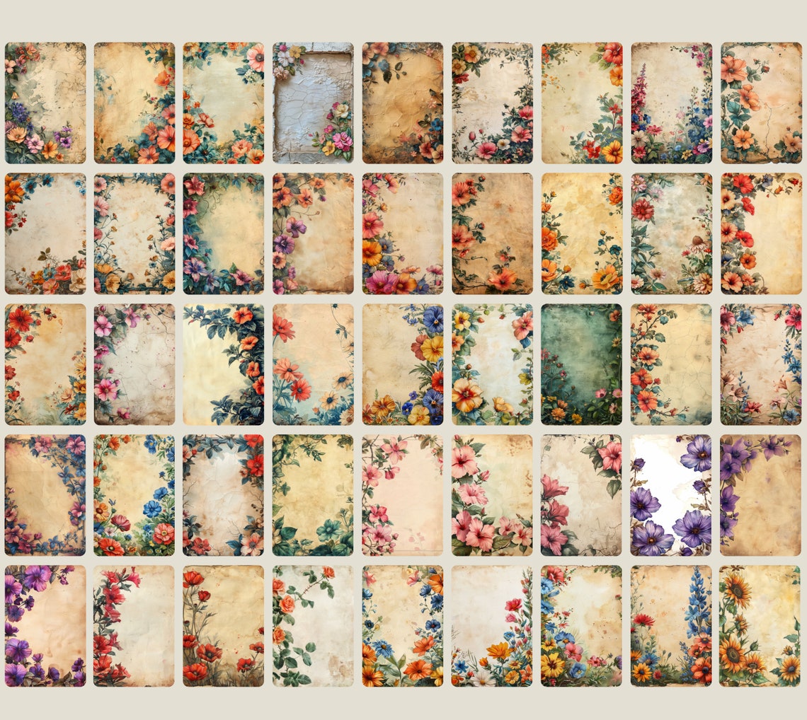 100 Floral Borders Junk Journal Kit, Shabby Chic Junk Journal Printable ...